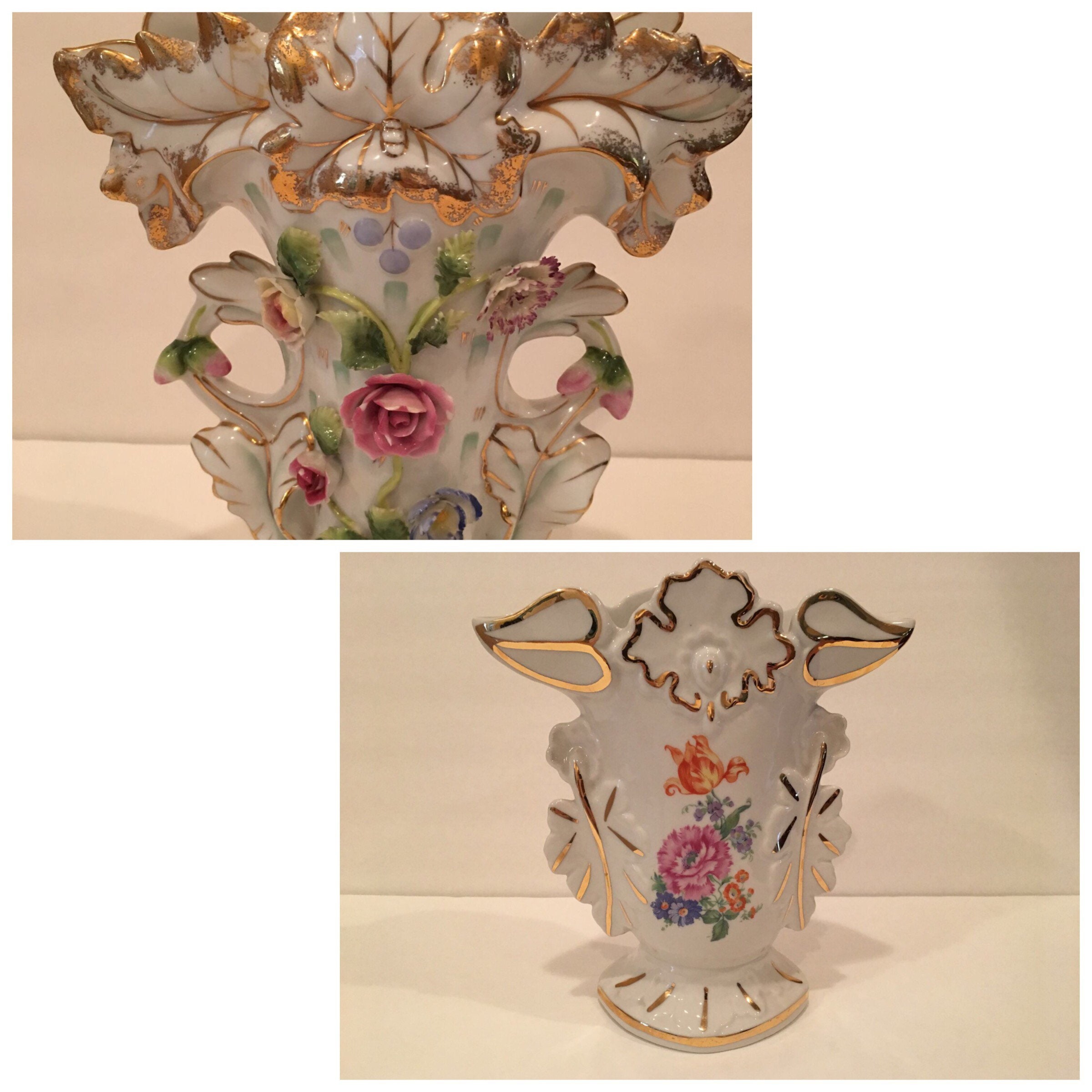 Vtg Capodimonte Style Porcelain Fan Vase