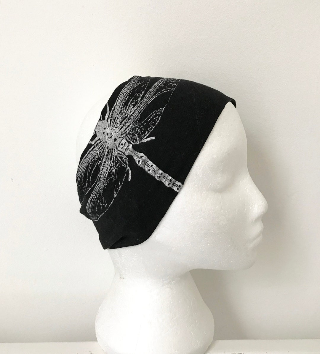 Dragonfly Wide Headband Black and Silver Print Bamboo and Organic ...