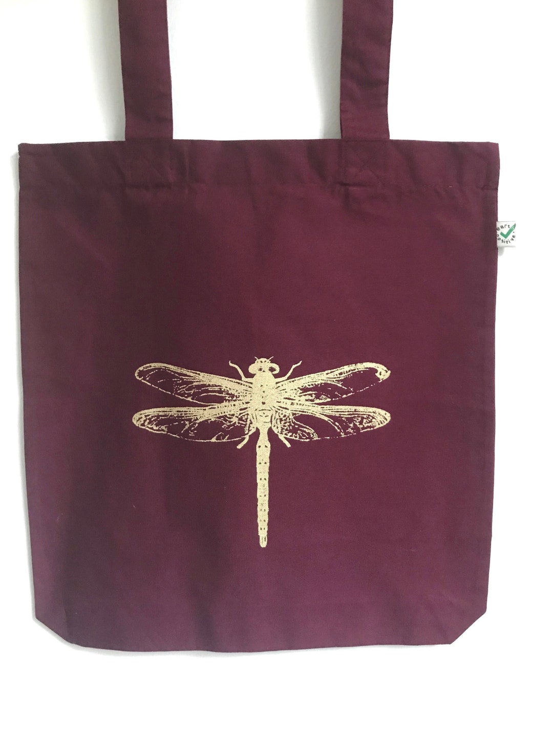 Gold Dragonfly Bag Organic Cotton Tote Bag Burgundy Red With Gold Print ...