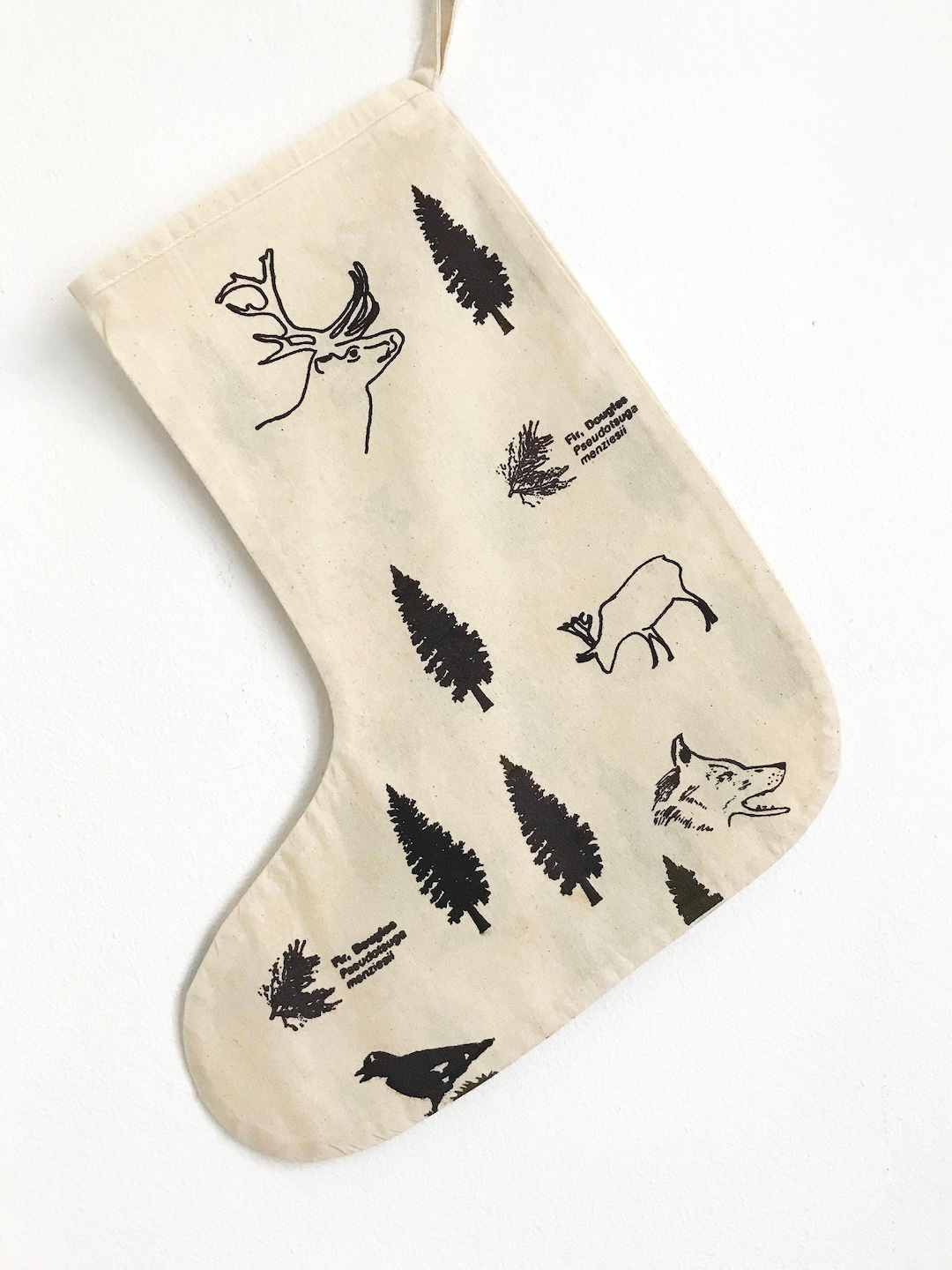 Screenprint Christmas Stocking: Natural Cotton Woodland Animals and ...