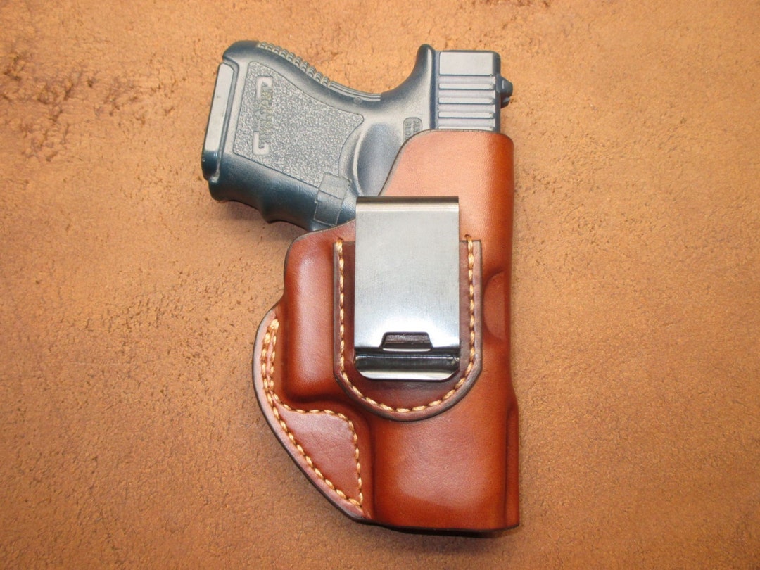 Glock 26 27 33 IWB Clip on Holster Brown Leather Right Hand Combat Grip ...
