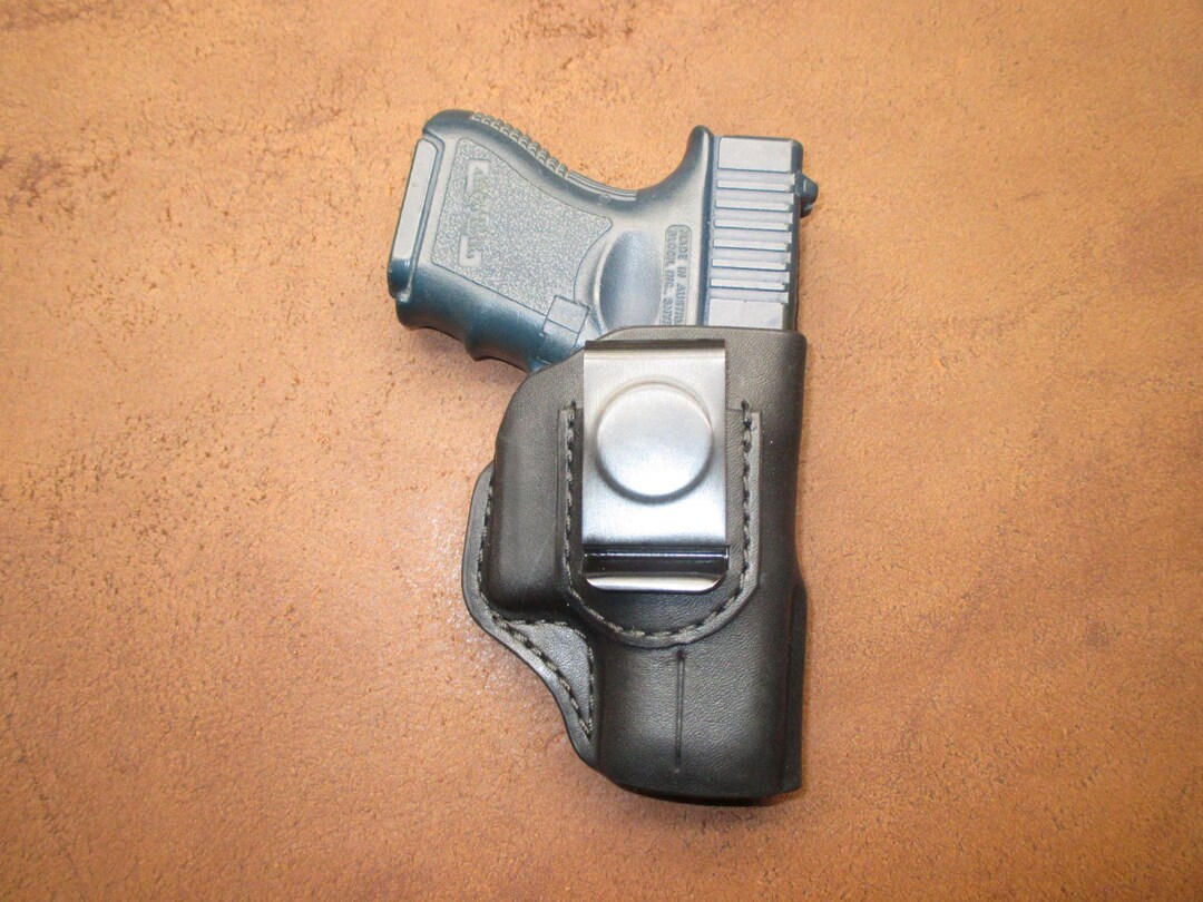 Glock 26 27 33 IWB Clip on Holster Black Leather Right Hand Combat Grip ...