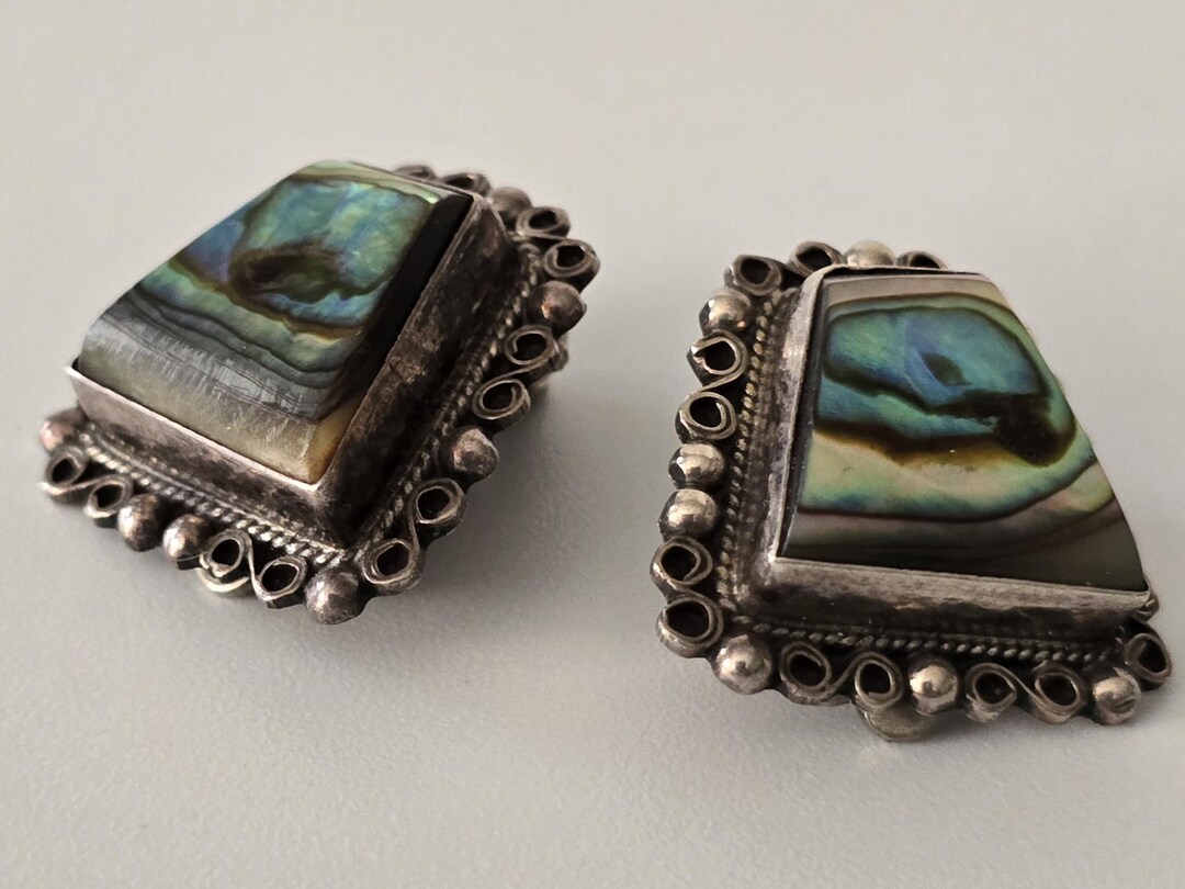 Mexico Sterling Silver and Abalone Clip Earrings - Crown Hallmark - Etsy