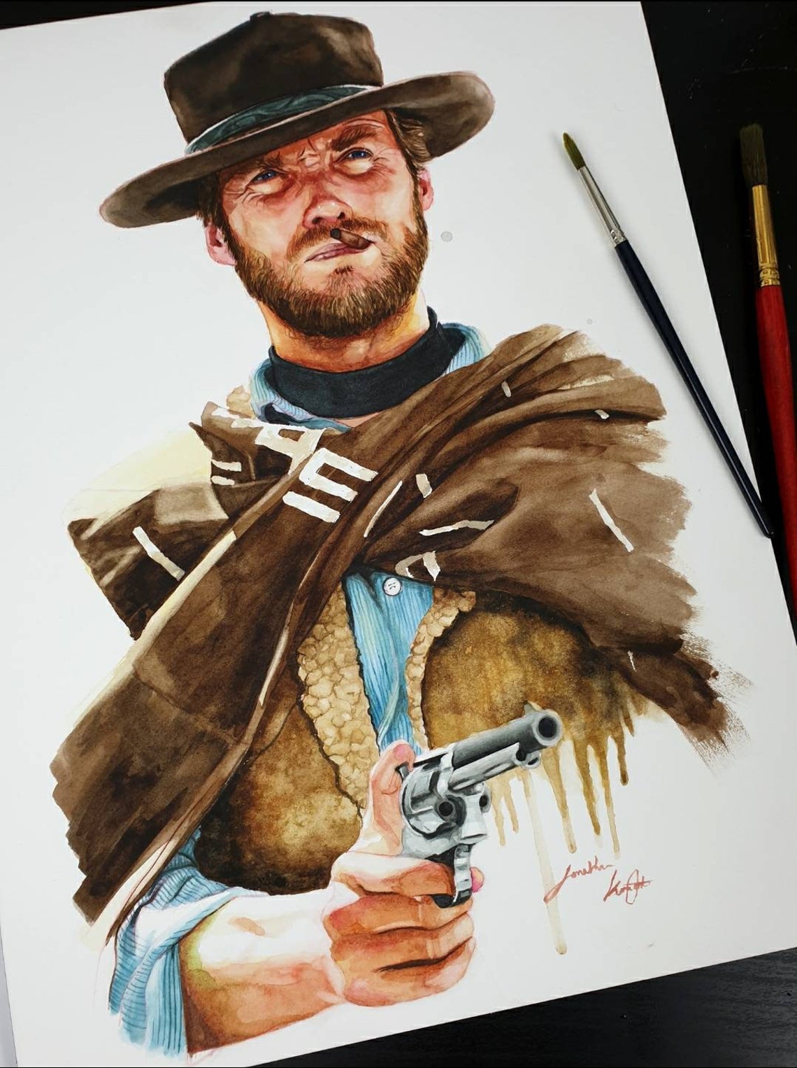 Clint Eastwood Spaghetti Western Homage Watercolour Giclee Open Run ...