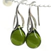 Dark Green Drop Earrings, Olive Green Earrings Gold Czech Glass ...