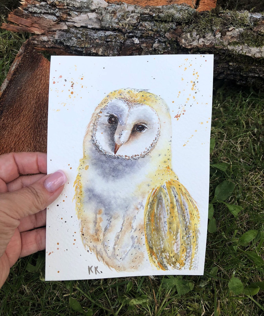 5x7 Barn Owl Original Art Watercolor Painting Cottage Core Hand Painted ...