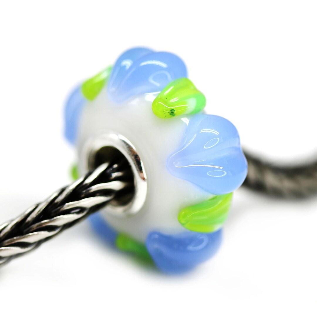 Blue Flower Murano Glass Charm Bead - European Style Bracelet - Etsy