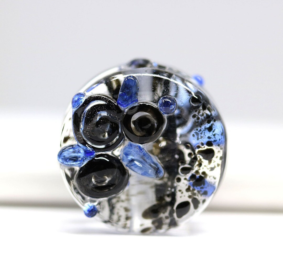 Black Rose Flower Bead Lampwork Bead for Jewelry Making Tablet Shape ...