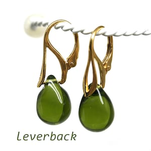 Dark Green Drop Earrings, Olive Green Earrings Gold Czech Glass ...