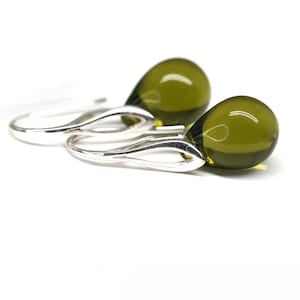 Dark Green Drop Earrings, Olive Green Earrings Gold Czech Glass ...