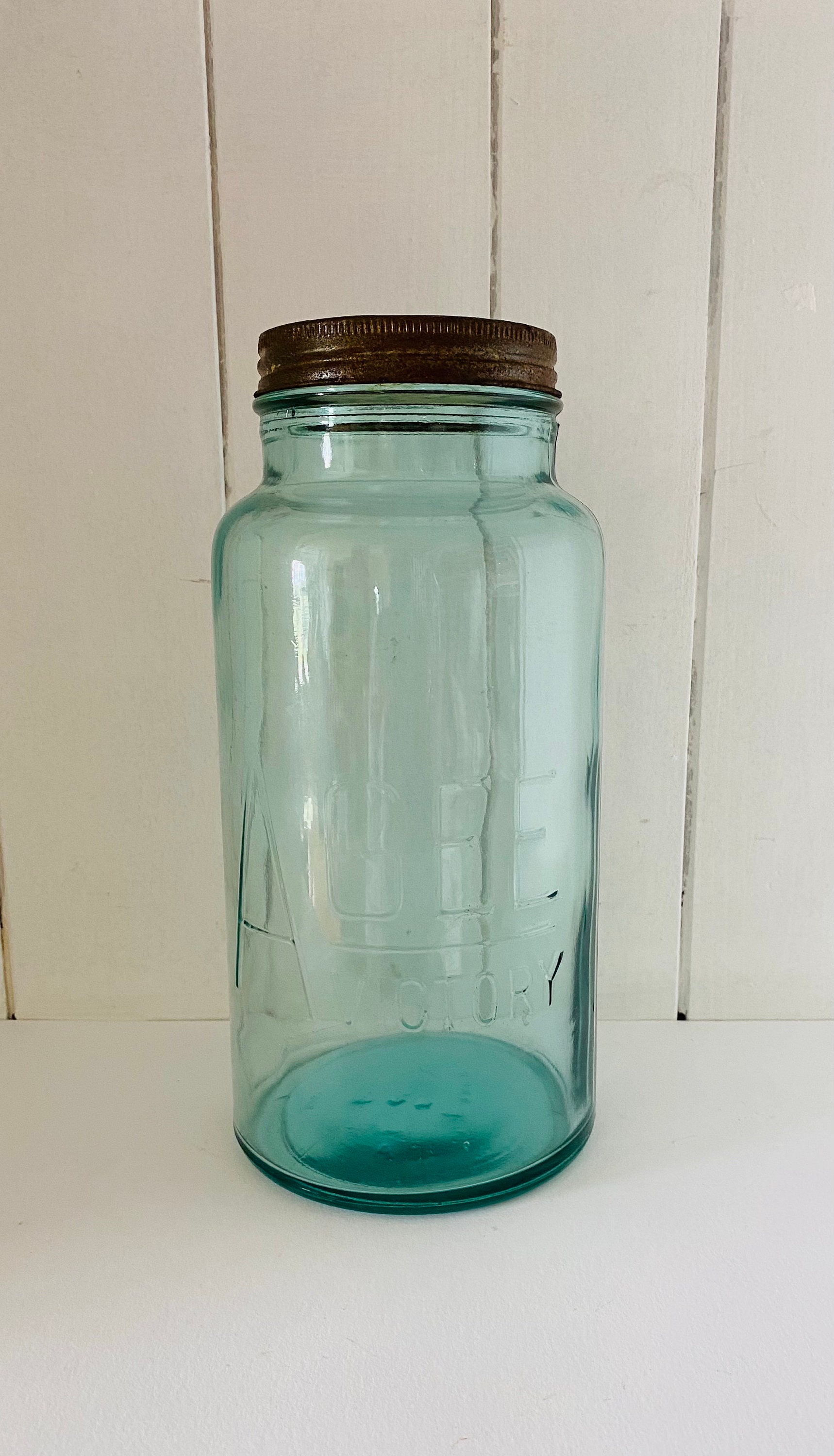 Large Vintage Green Glass Agee Victory Jar - Etsy