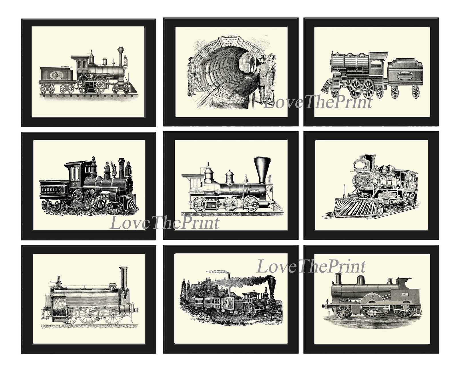 Train Print Set of 9 Prints Beautiful Antique Vintage - Etsy