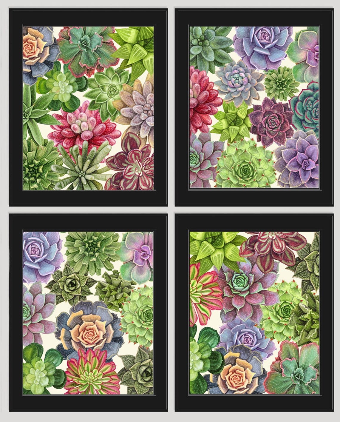 Succulent Wall Art Print Set of 4 Prints Beautiful Colorful | Etsy