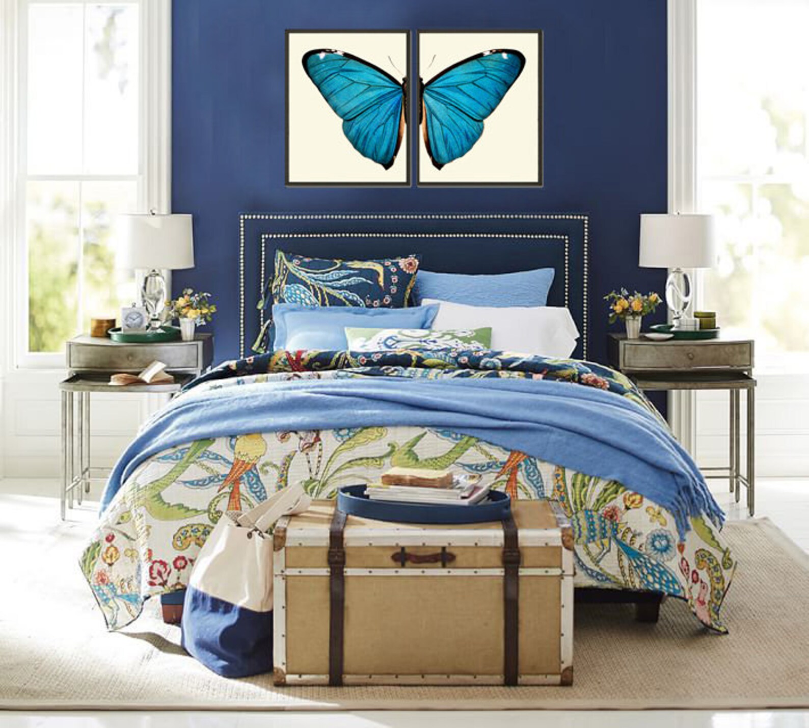 Blue Butterfly Print SET of 2 Wall Art Prints Vintage Antique | Etsy