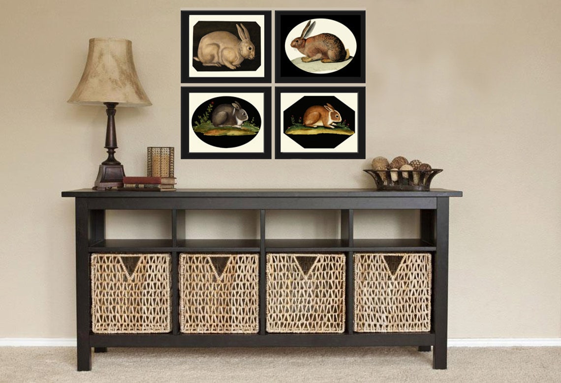 Rabbit Bunny Print SET of 4 Wall Art Prints Beautiful Antique | Etsy