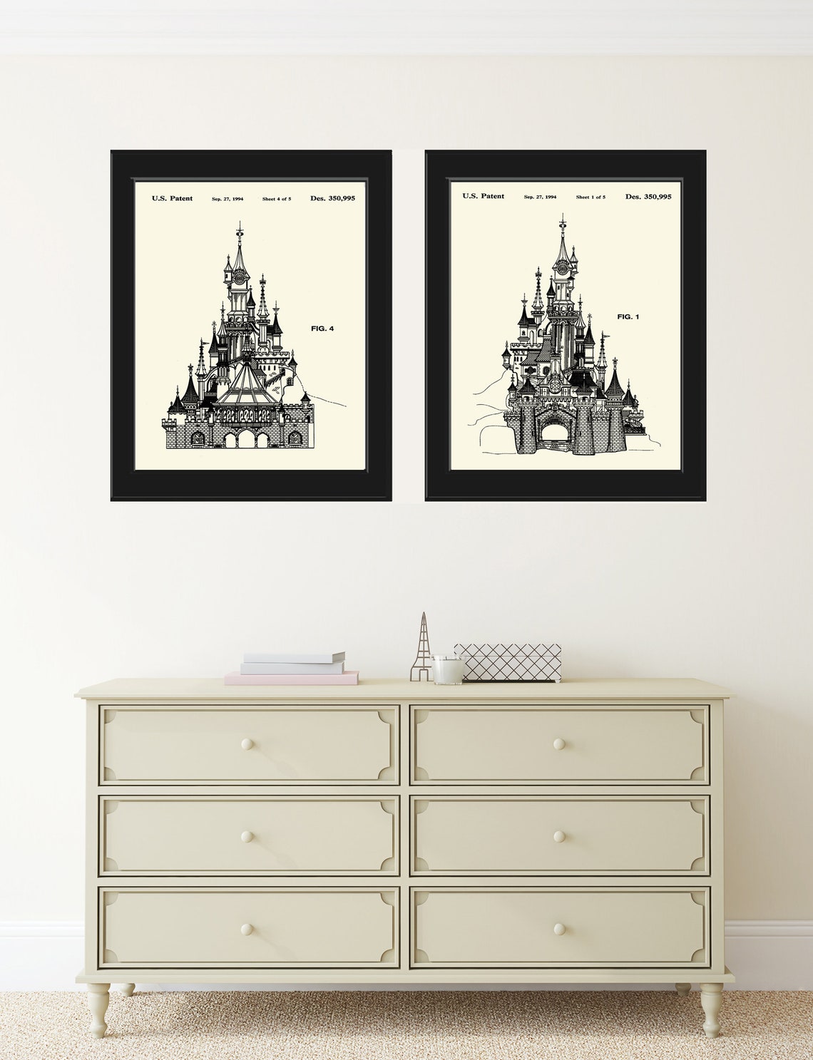 Cinderella Castle Patent Print Set of 2 Art Prints Beautiful | Etsy
