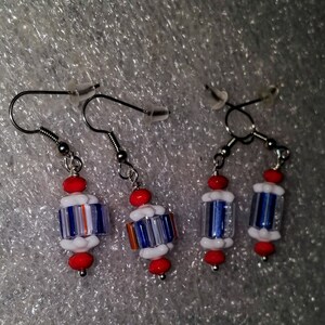 Firecracker Cane Bead Earrings Patriotic Earrings Red White - Etsy