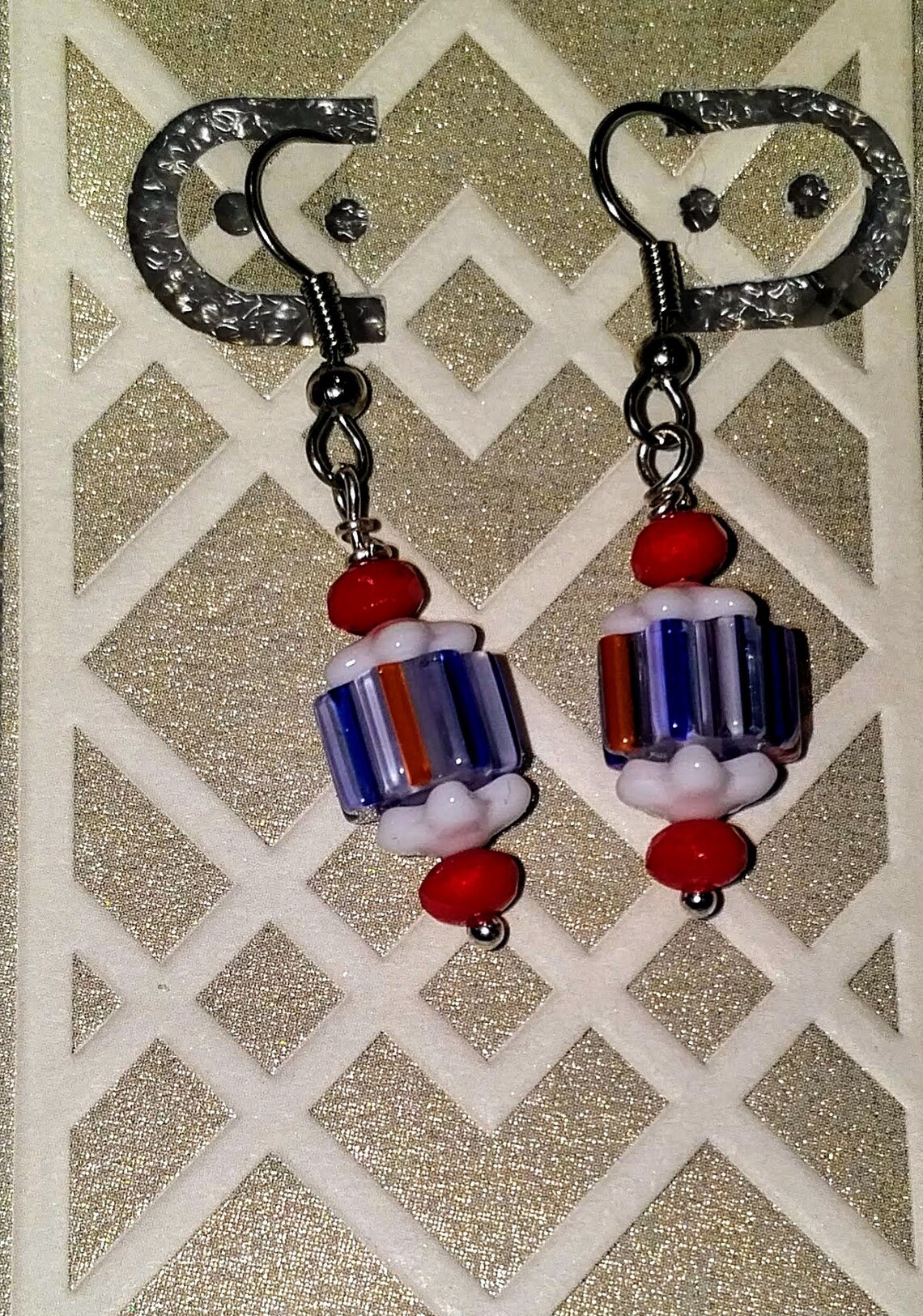 Firecracker Cane Bead Earrings Patriotic Earrings Red White - Etsy