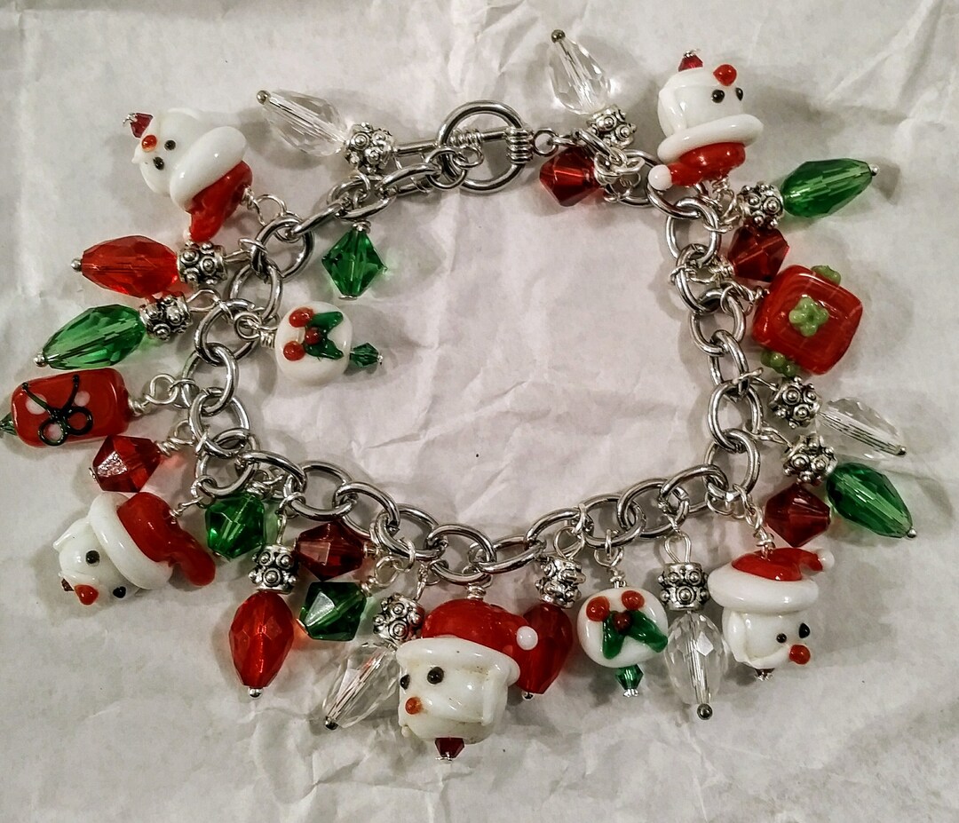 Santa Charm Bracelet; Christmas Charm Bracelet; Christmas Theme Charm ...