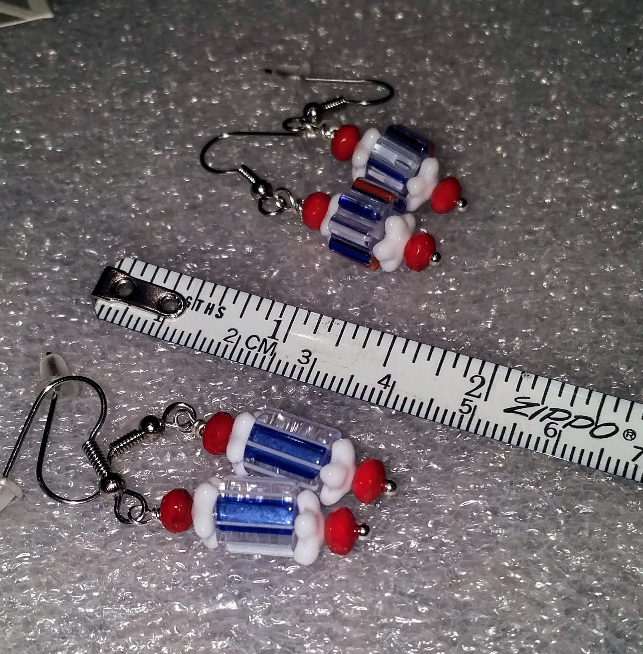 Firecracker Cane Bead Earrings Patriotic Earrings Red White & Blue ...