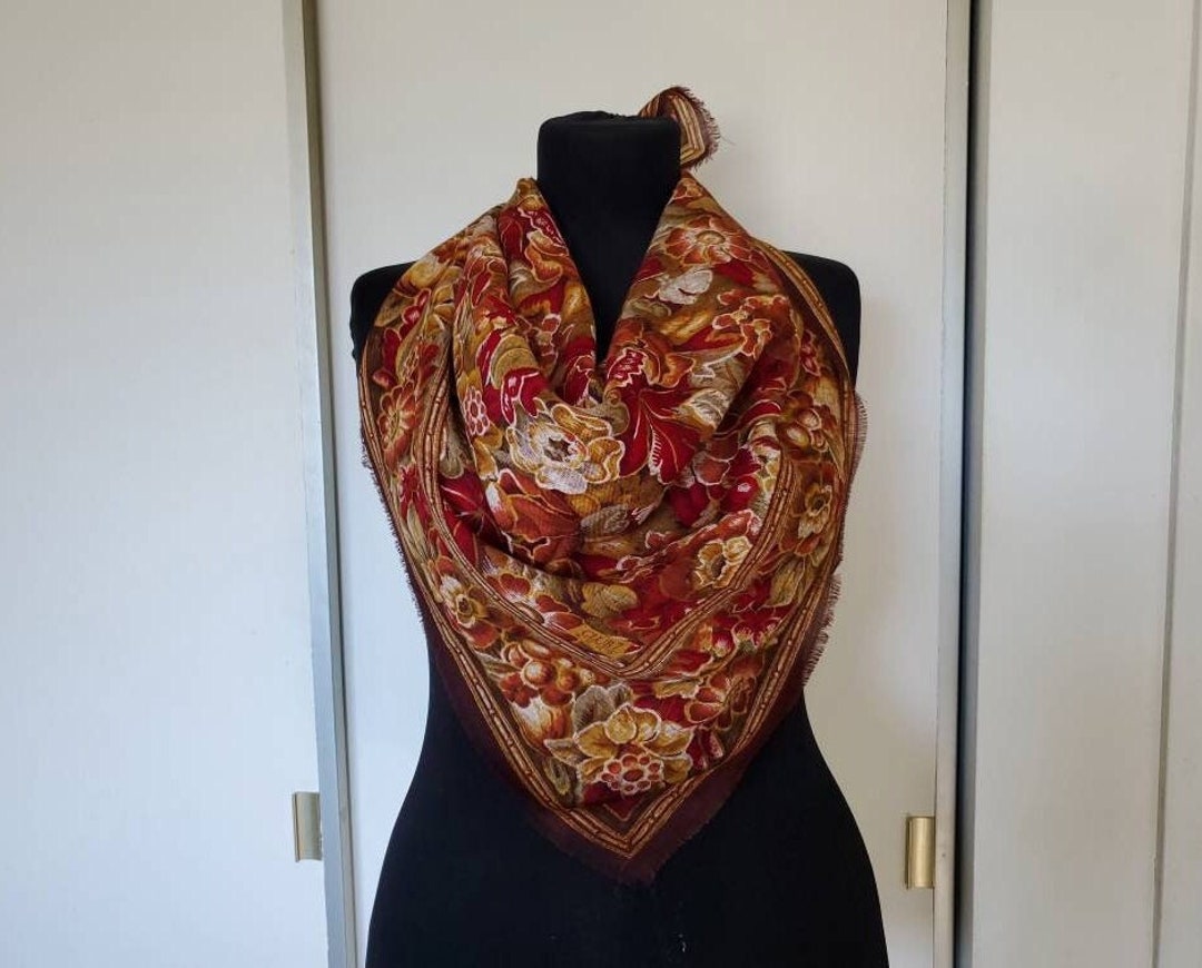 Vintage Club 7 Echo Fall Foliage Scarf - Autumn Flowers - Red, Yellow ...