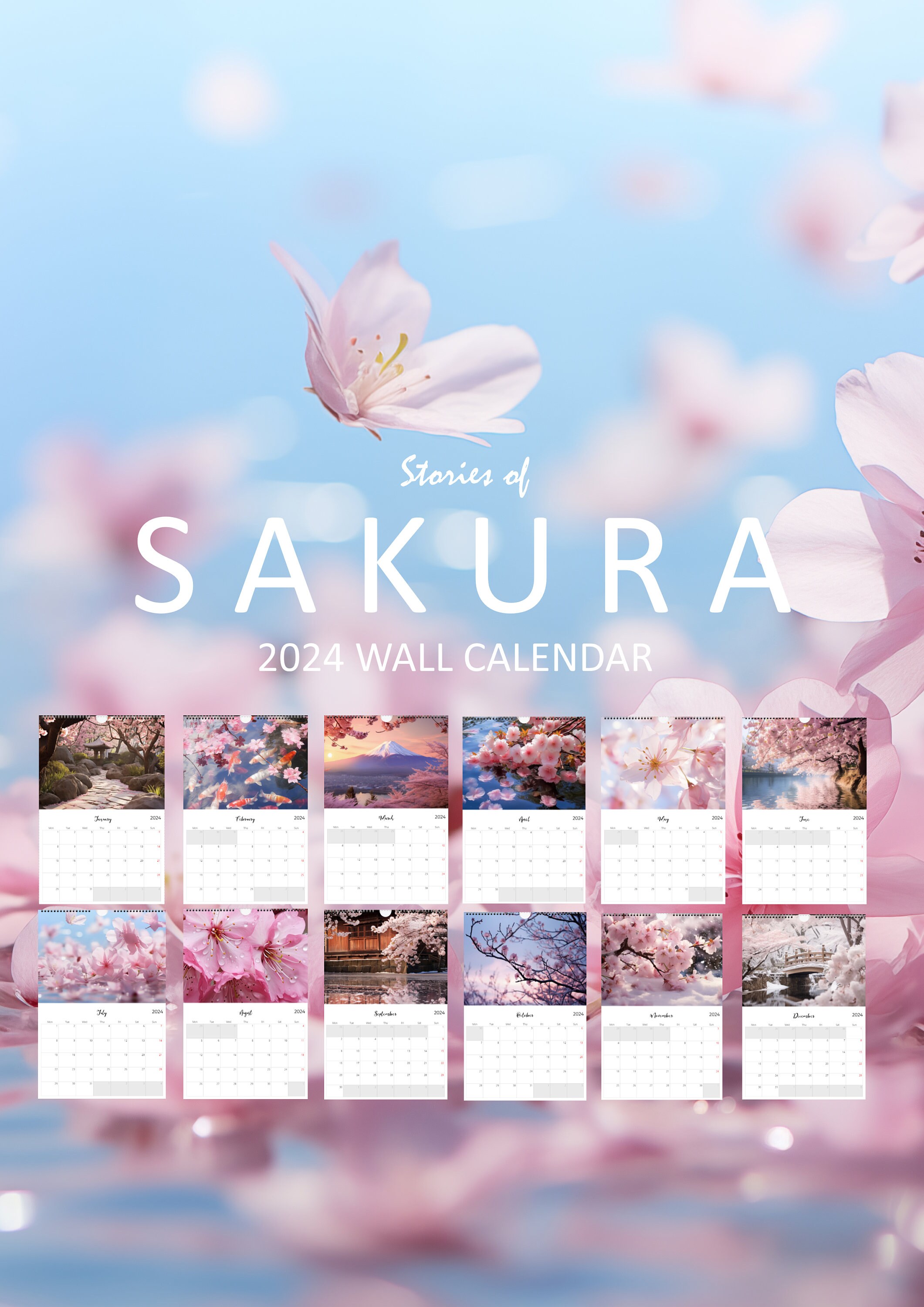 Japanese 2024 Sakura Wall Calendar Office Desktop - Etsy