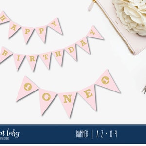 Full Alphabet Pink Glitter Pennant Banner A-Z, 1-9 Printable for Girls ...