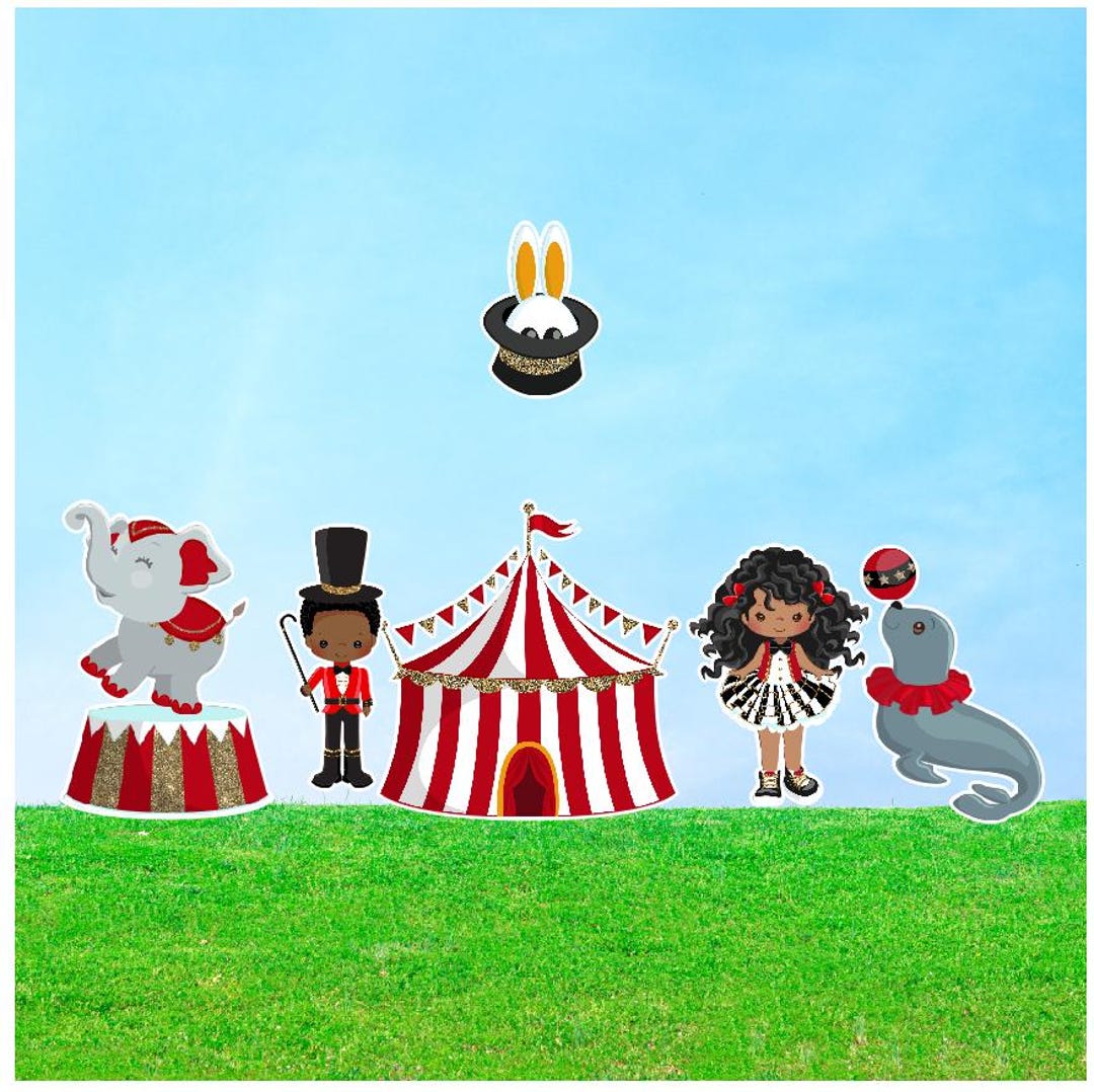 Red Gold Sparkle Diverse Circus Cutouts FULL SET Circus Tent Black Kids ...