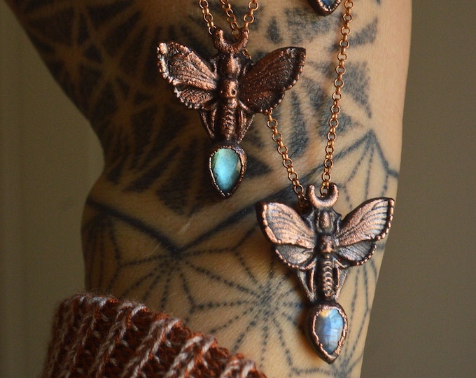 Dainty Moth Copper Necklace With Flashy Labradorite Stone. Witchy Boho ...