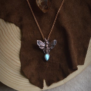 Dainty Moth Copper Necklace With Flashy Labradorite Stone. Witchy Boho ...