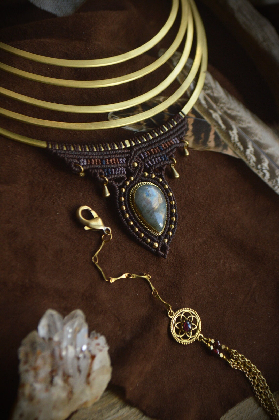 Statement Macrame Brass Collar With Removable Body Chain, With ...