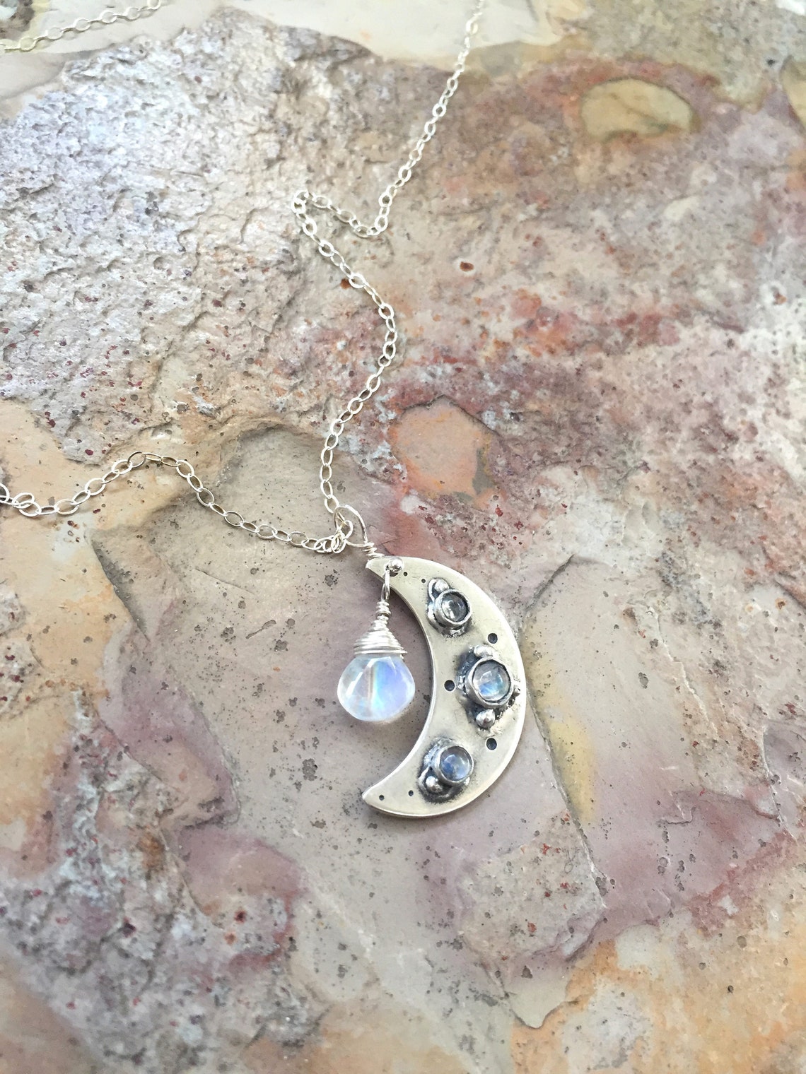 Crescent Moon Pendant Moonstone - Etsy