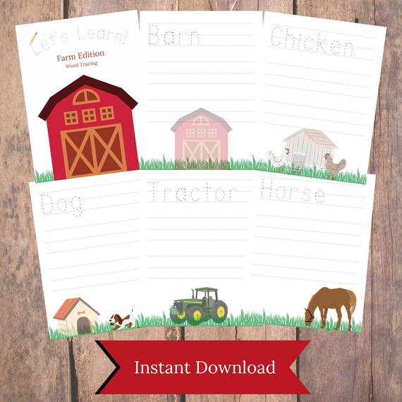 Word Tracing Learning Printable Farm Sheet Kindergarten - Etsy