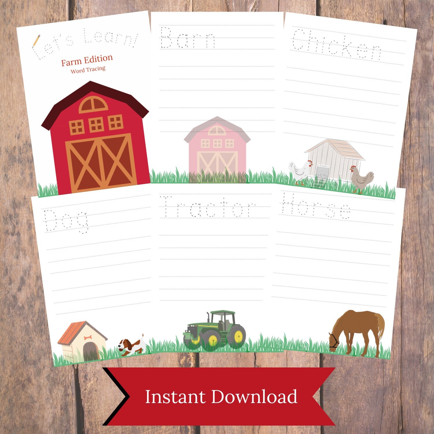 Word Tracing Learning Printable Farm Sheet | Kindergarten Worksheet ...