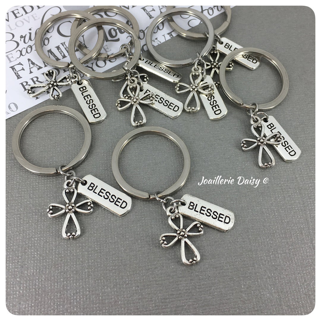 Blessed Cross Charm Keychain Baby Baptism Keychain Religious - Etsy