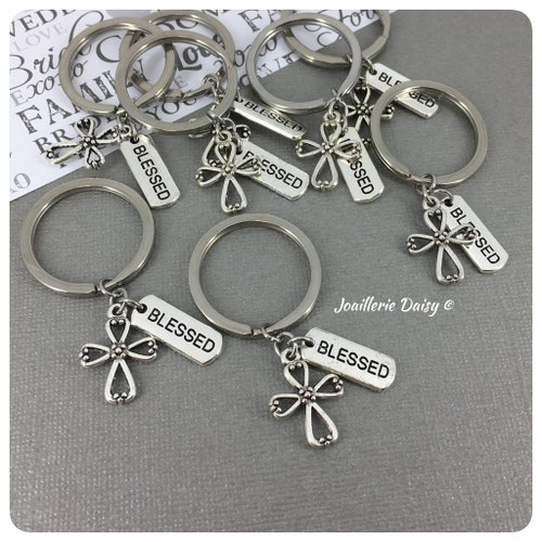 Blessed Cross Charm Keychain Baby Baptism Keychain Religious - Etsy
