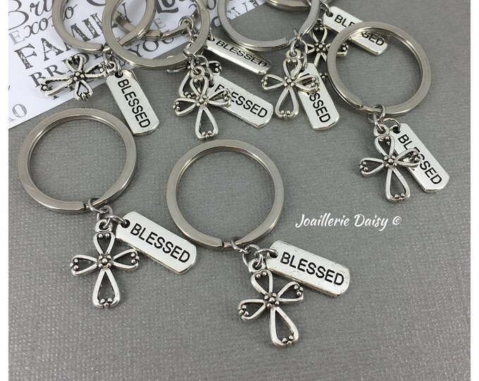 Blessed Cross Charm Keychain Baby Baptism Keychain Religious | Etsy