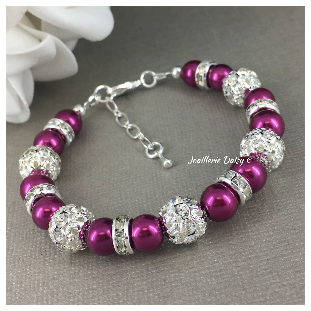 Magenta Pearl Beaded Bracelet Necklace Earrings, Orchid, Purple Jewelry ...