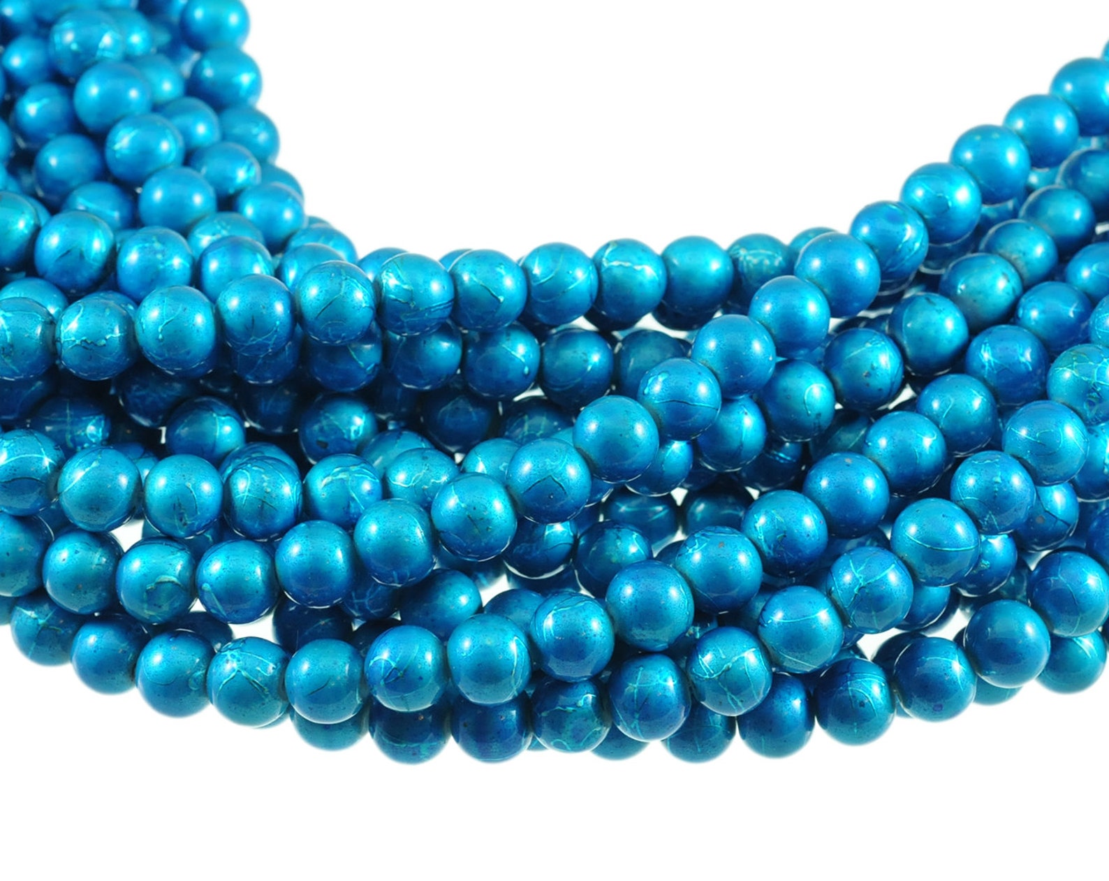 Bright Cyan Blue Glass Beads With Shinning Metallic Texture - Etsy