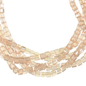 4mm Light Rose Pink Crystal Cubes With an AB Finish - Full 16" Strand ...