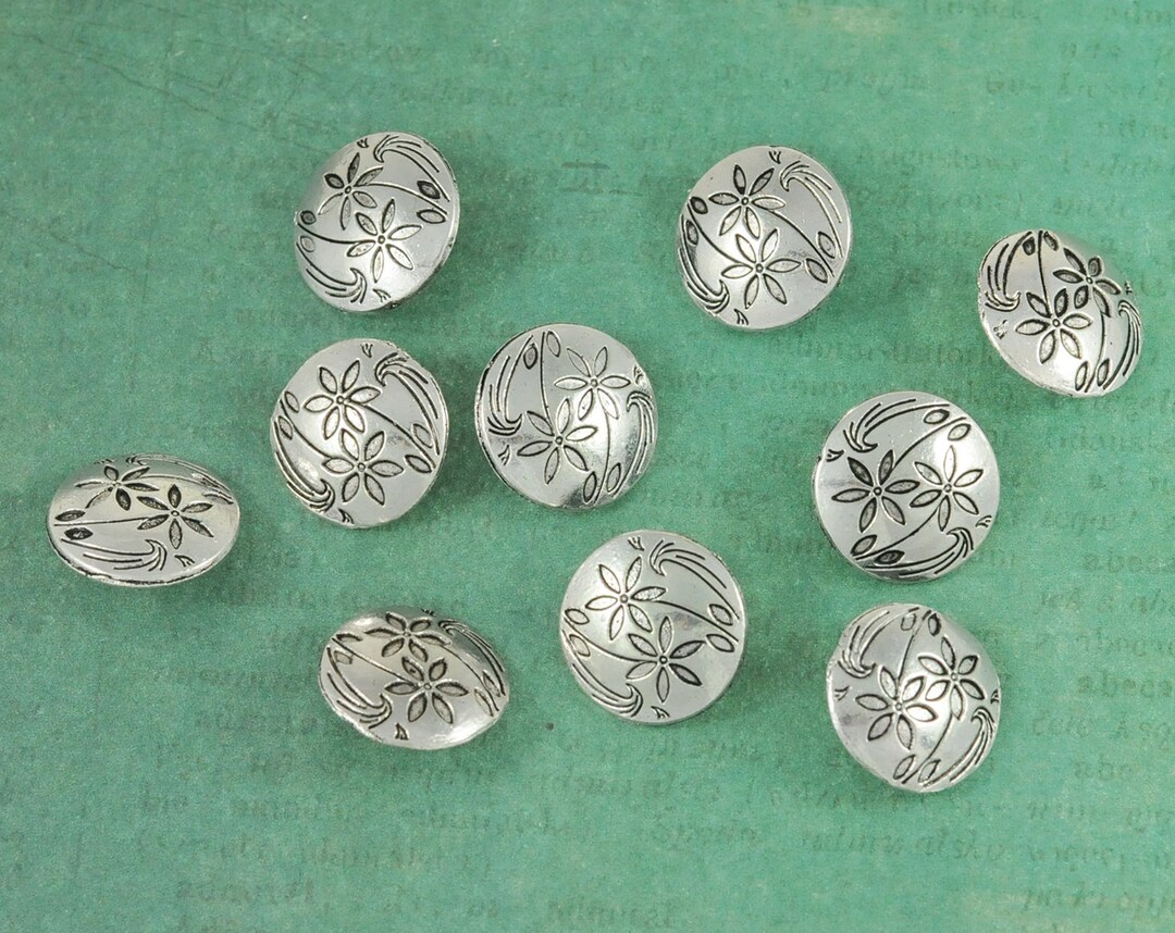 Antique Silver Shank Buttons With Delicate Daisy Flower Design Measures ...