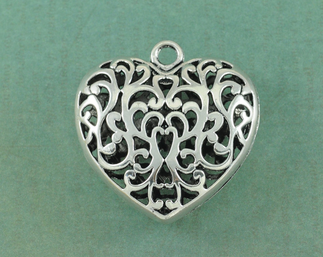 X-large Antique Silver Filigree Heart Charm Pendant Measures 2 3 ...