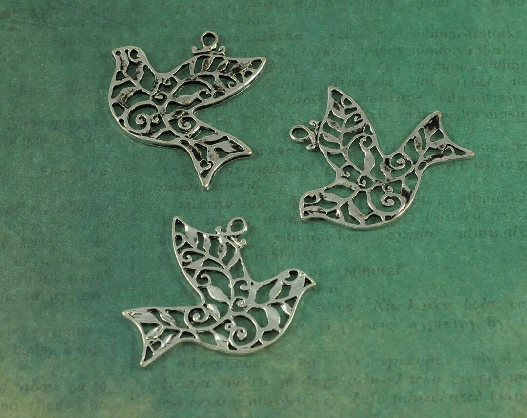 Silver Filigree Festive Flying Dove Bird Charm Pendants Package of 3 - Etsy
