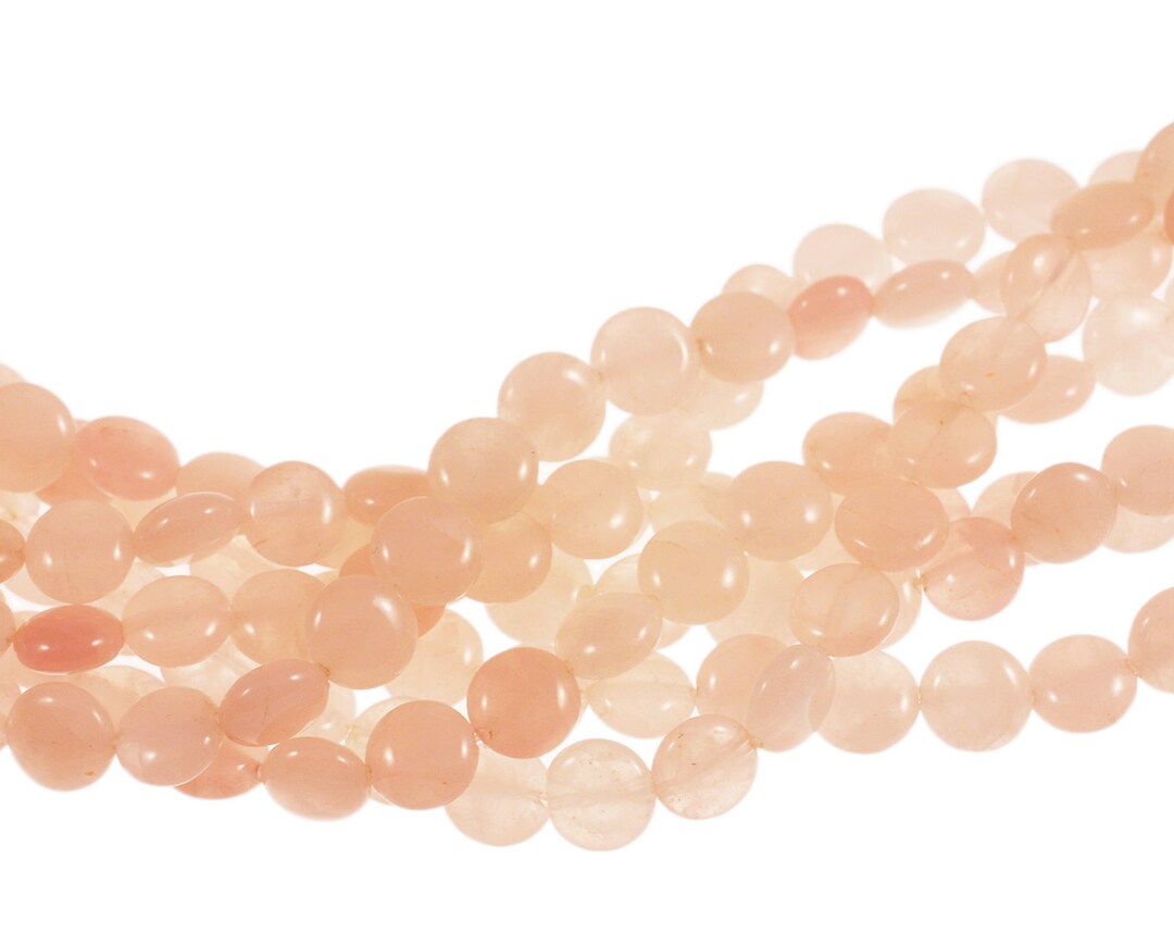 Natural Pink Rose Quartz 10mm Flat Coin Gemstone Beads - Full 16 ...