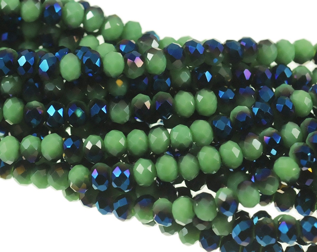 3mm Mint Green & Metallic Blue Crystal Rondelles - Full 16" Strand ...
