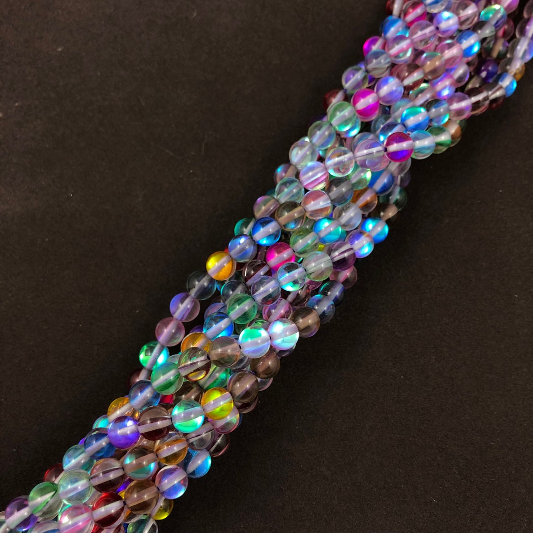 6mm Multicolored Imitation Glass Moonstone | Mermaid Glass Round | 16in ...