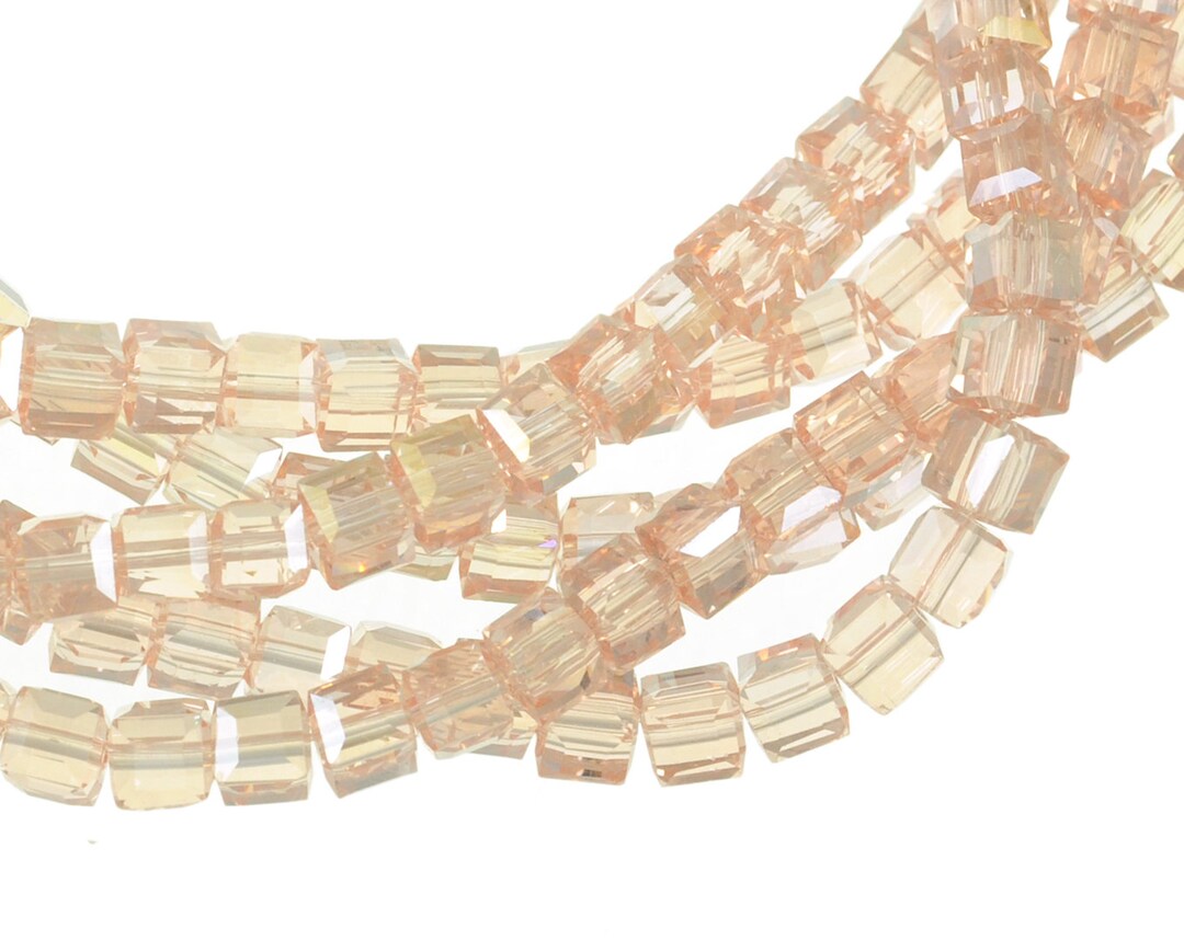 4mm Light Rose Pink Crystal Cubes With an AB Finish - Full 16" Strand ...