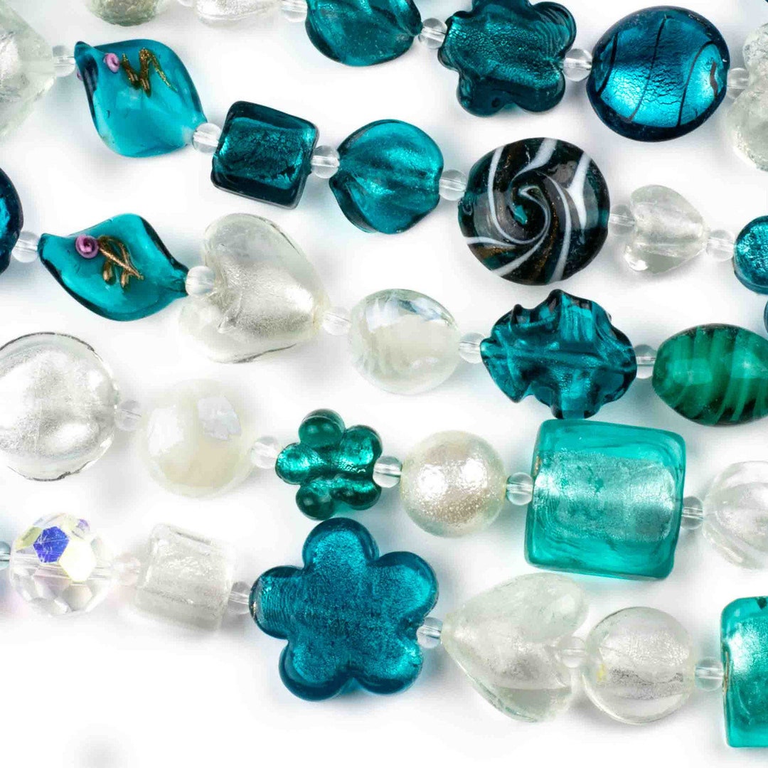 Mixed Handmade Lampwork Glass Strand - White and Aqua Mix - Etsy