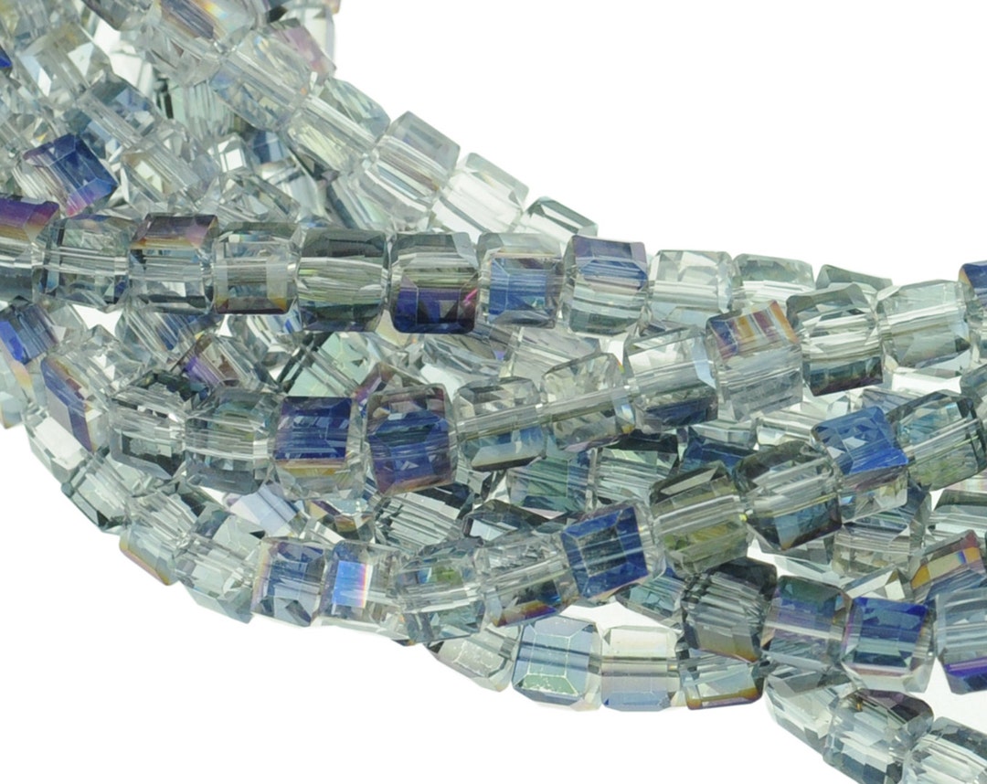 4mm Clear Crystal Cubes With Sparkling Deep Purple & Golden Luster ...