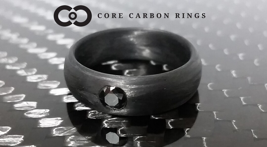 Men's or Women's 100% Carbon Fiber Ring With 4mm Diamond Solitaire ...